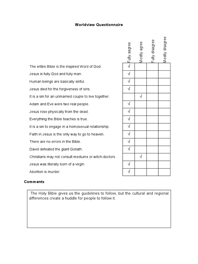 Biblical Beliefs Questionnaire | PDF