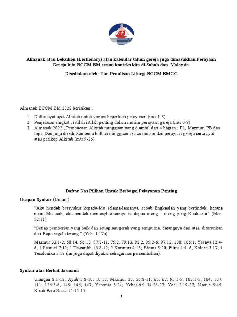 Almanak BCCM BM 2022 | PDF | Agama & Spiritualitas