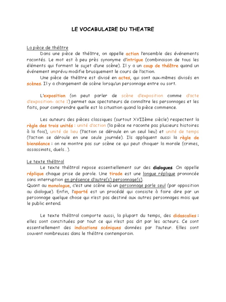 Vocabulaire essentiel du théâtre | PDF | Art | Classiques