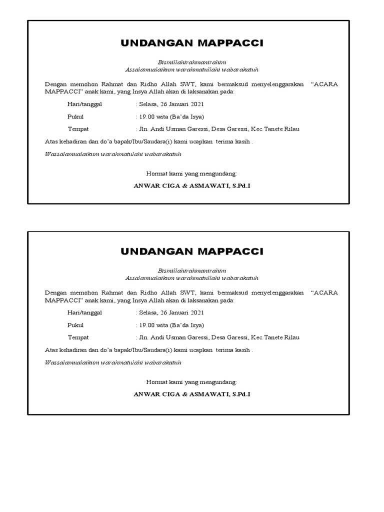 Undangan Mappacci | PDF