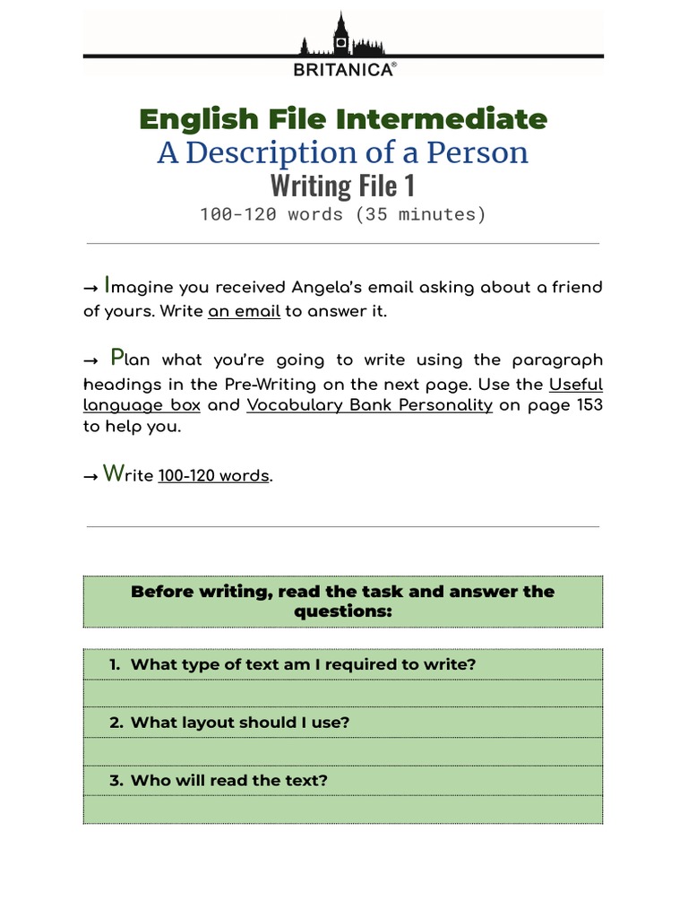 EF3 Writing File 1: A Description of a Person | PDF