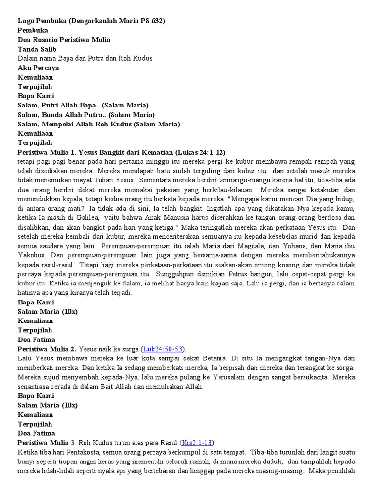 Doa Rosario Peristiwa Mulia | PDF