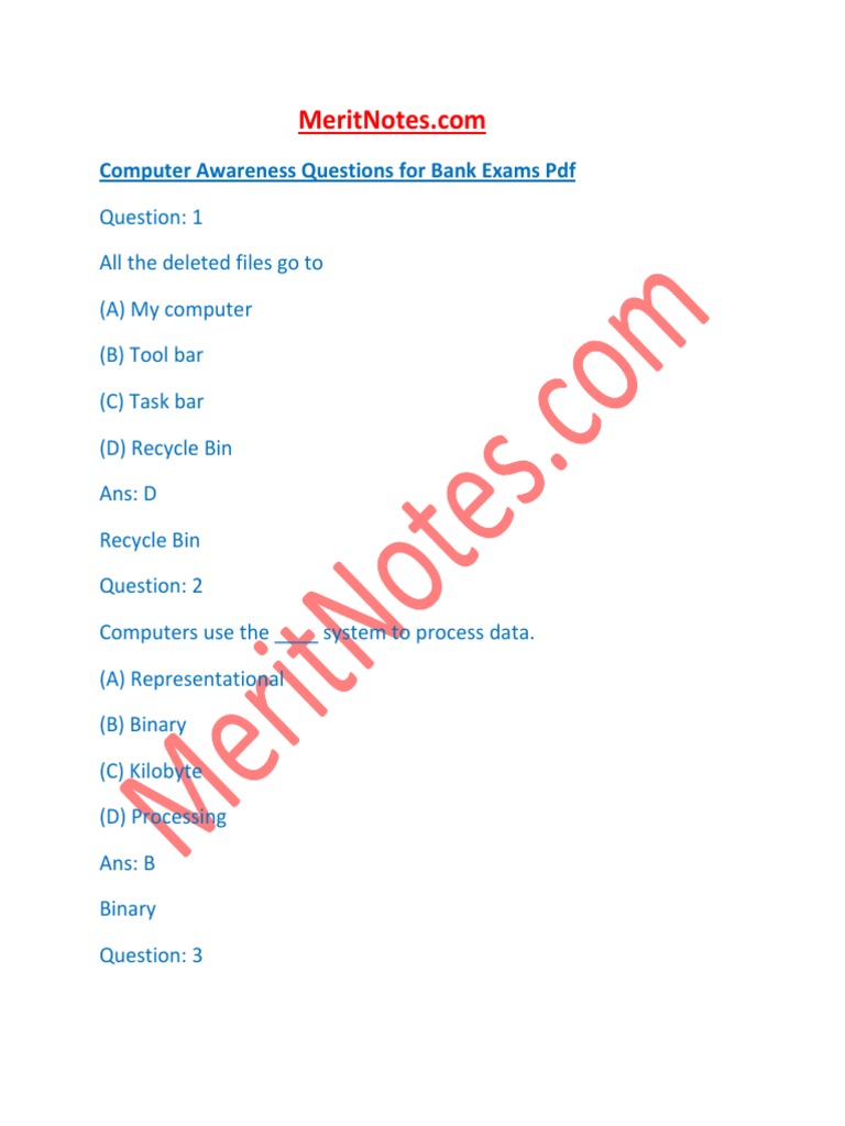 Computer Awareness Questions Bank Exams PDF | PDF