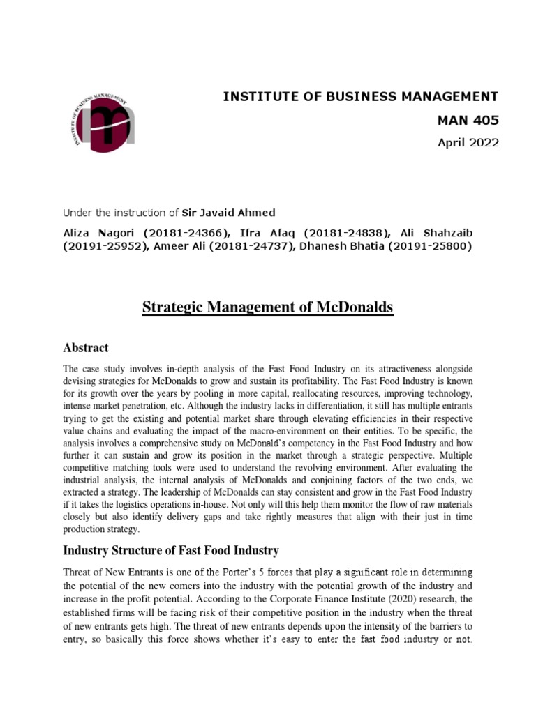 McDonalds Strategic Management Analysis | PDF | Brand | Supply Chain