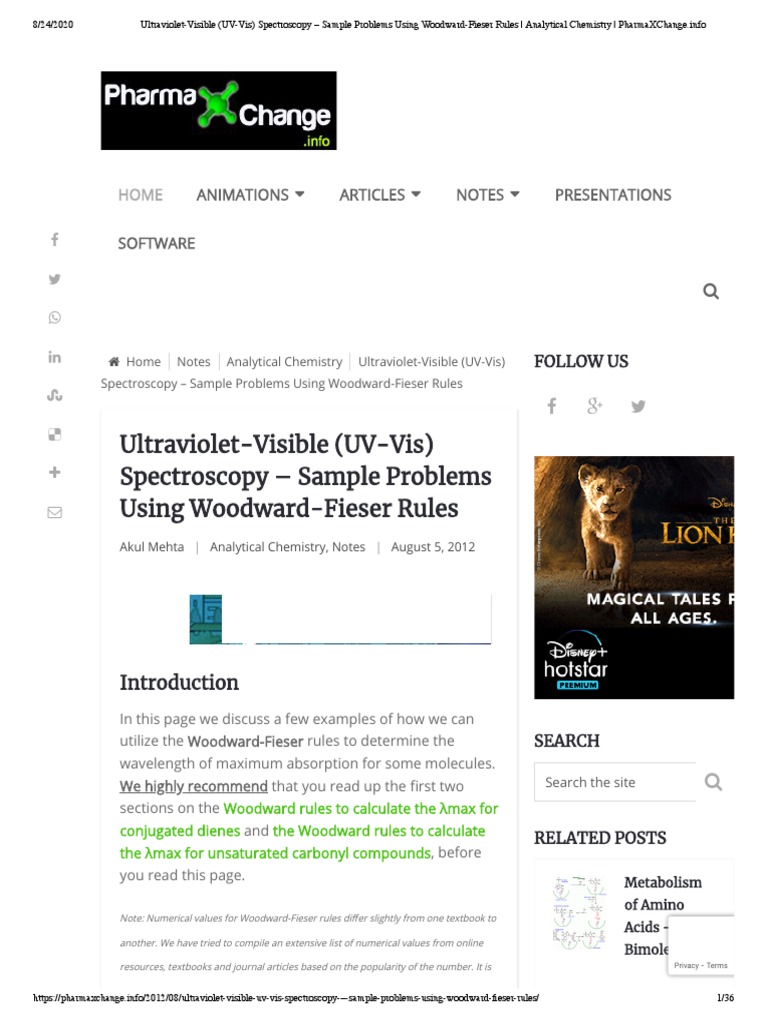 Ultraviolet-Visible (UV-Vis) Spectroscopy - Sample Problems Using Woodward-Fieser Rules | PDF ...