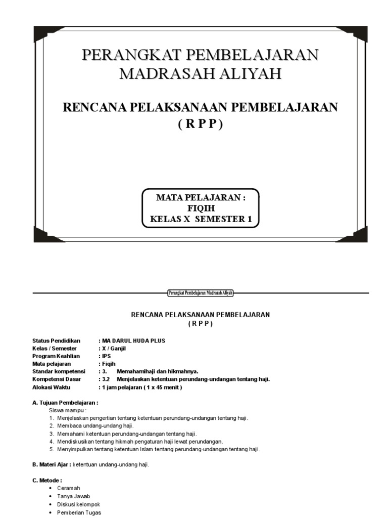 Rpp-Fiqih-Ma-Kelas-X-1-2 JADI 3 | PDF | Karier & Perkembangan | Kajian ...