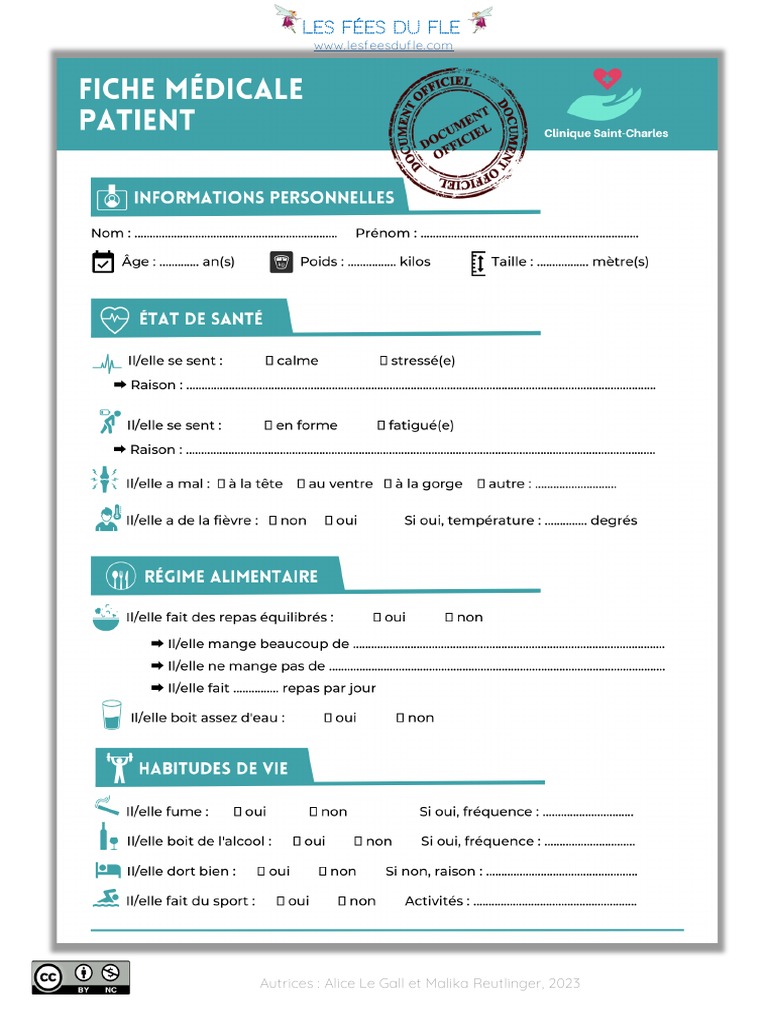 A1-A2 Fiche Médicale À Remplir Les Fées Du Fle | PDF