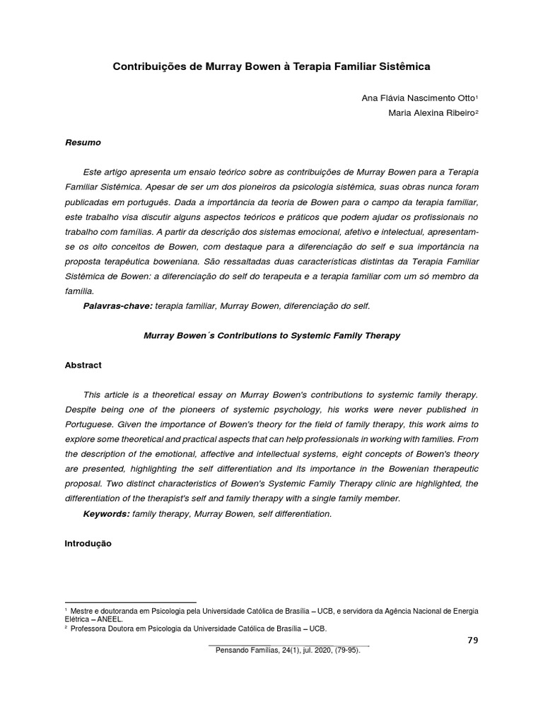 Contribuições de Murray Bowen À Terapia Familiar Sistêmica | PDF