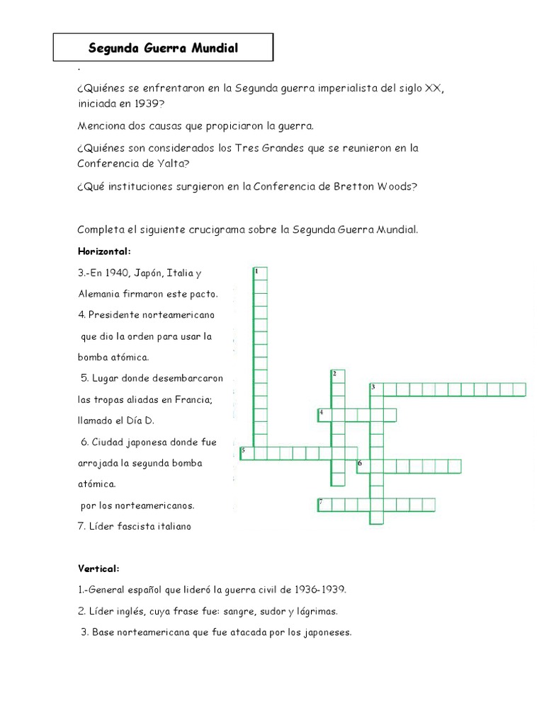 Ficha de Trabajoa - Segunda Guerra Mundial | PDF