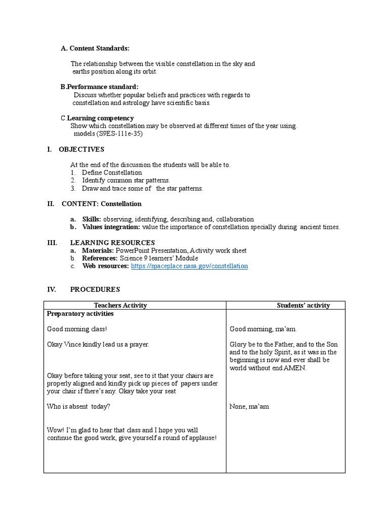 Constellations: Identifying Star Patterns in the Night Sky | PDF ...