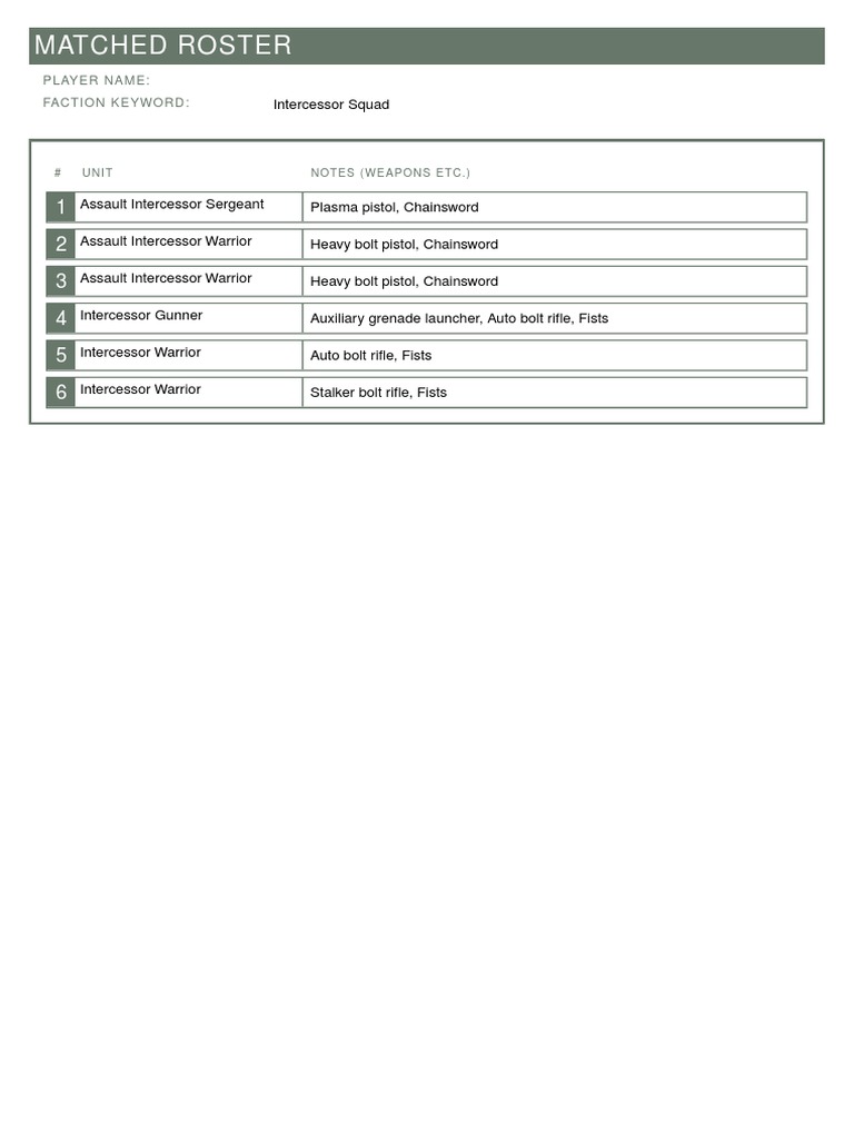 Intercessor Squad Roster and Loadout | PDF | Sports & Recreation ...