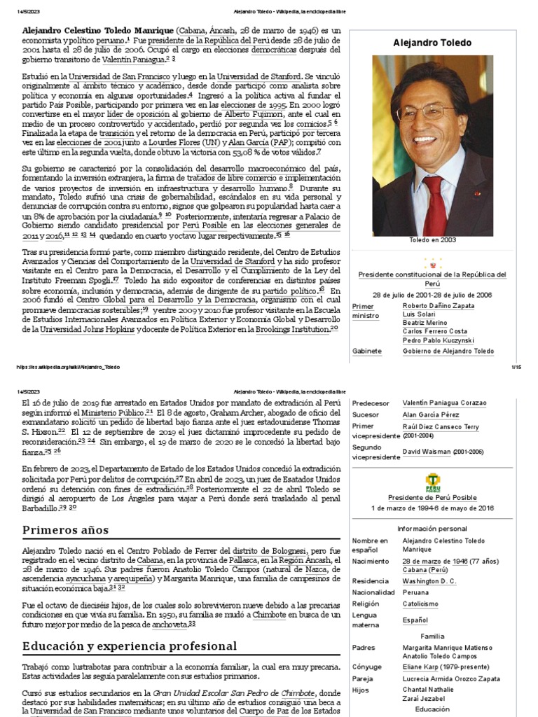 Alejandro Toledo - Wikipedia, La Enciclopedia Libre | PDF | Perú | Gobierno