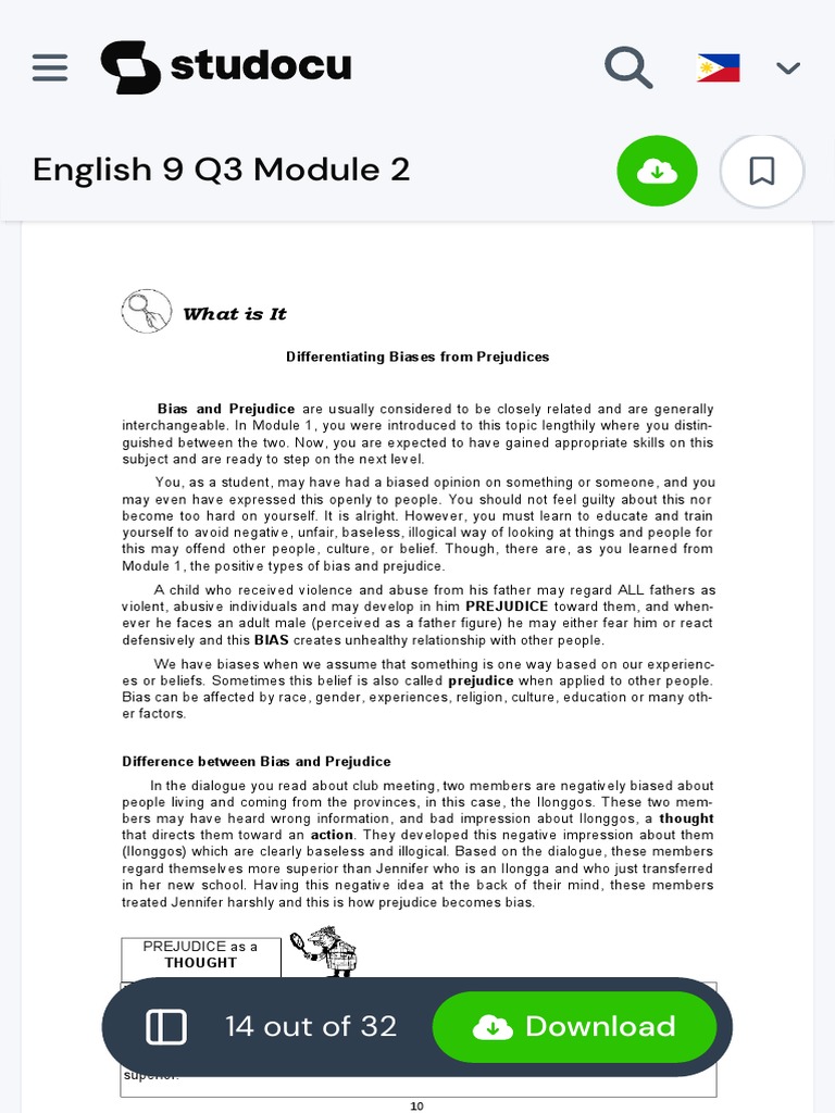 English 9 Q3 Module 2 - 9 English Quarter 3 - Module 2 Differentiating Biases From Prejudices ...