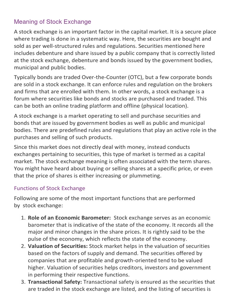 Meaning of Stock Exchange | PDF | Stocks | Securities (Finance)