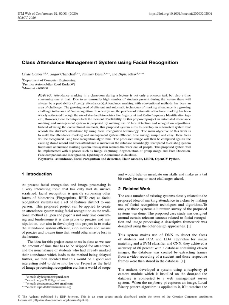 Class Attendance Management System Using Facial Re | PDF | Computing ...