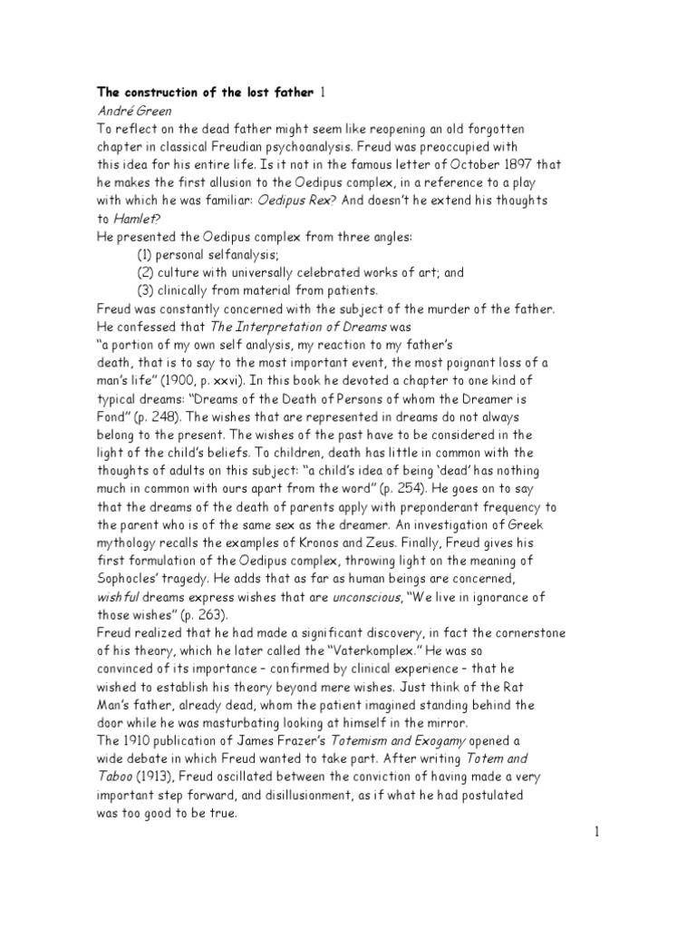 2009 The Construction of The Lost Father 1 | PDF | Oedipus Complex ...