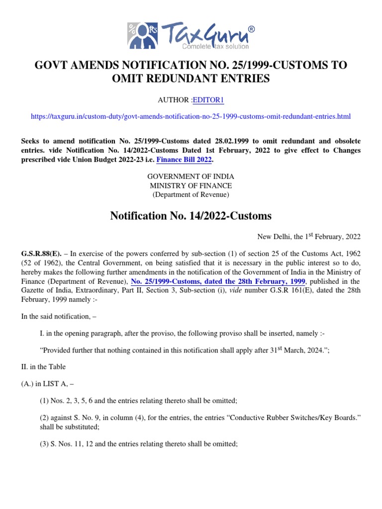 1999-Customs To Omit Redundant Entries - Taxguru - in | PDF | Printed ... 1999-Customs To Omit Redundant Entries - Taxguru - in | PDF | Printed ...