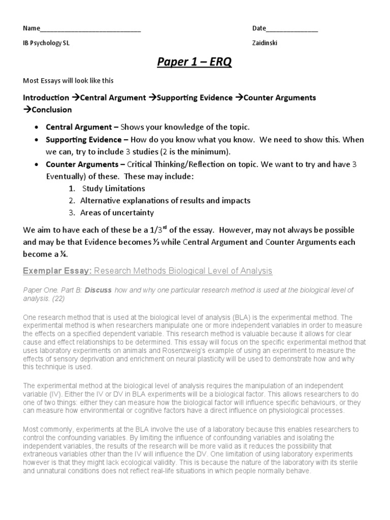 IB Psych-ERQ Writing-Paper 1 | PDF