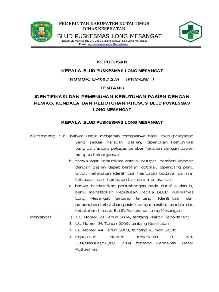 3.1.1 SK Kepala Puskesmas Tentang Kebijakan Identifikasi Dan Pemenuhan ...