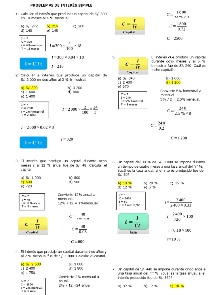 EJERCICIOS DE INTERES SIMPLE Avanzado | PDF