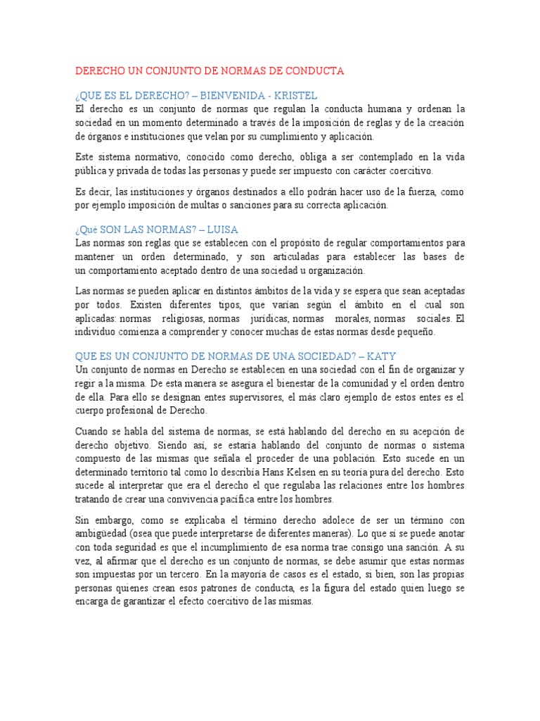 Derecho Un Conjunto de Normas de Conducta | PDF | Comportamiento ...