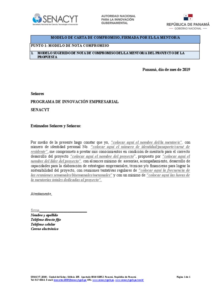 8 Modelo de Compromiso Del Mentor Con El Proyecto | PDF