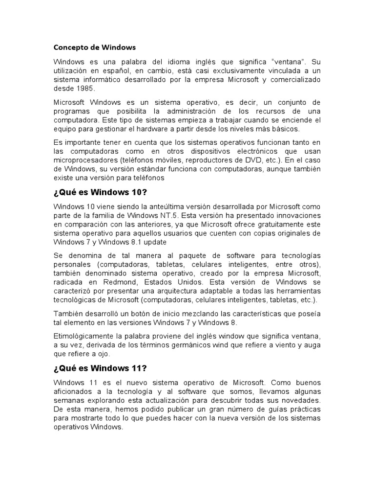 Concepto de Windows | PDF | Microsoft Windows | Windows 10