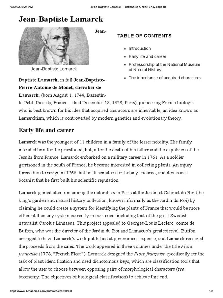 Jean-Baptiste Lamarck -- Britannica Online Encyclopedia | PDF | Science ...