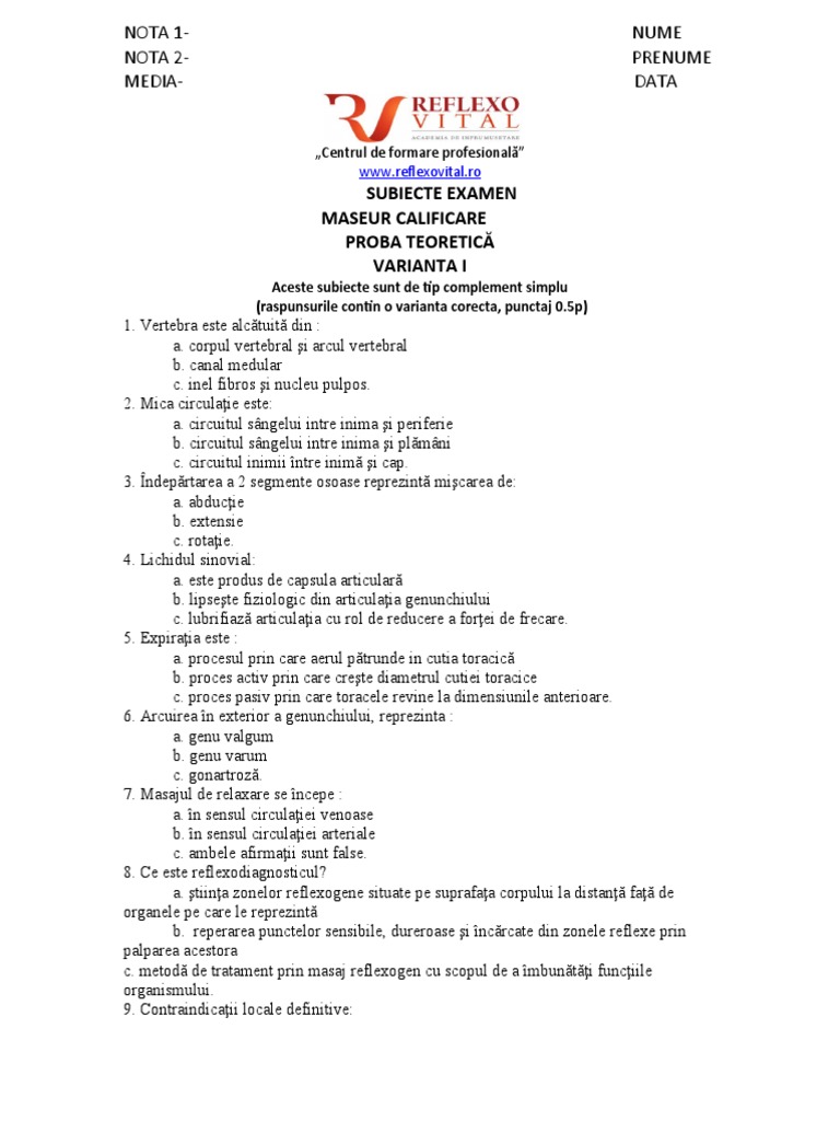 VARIANTA 1 Maseur C | PDF