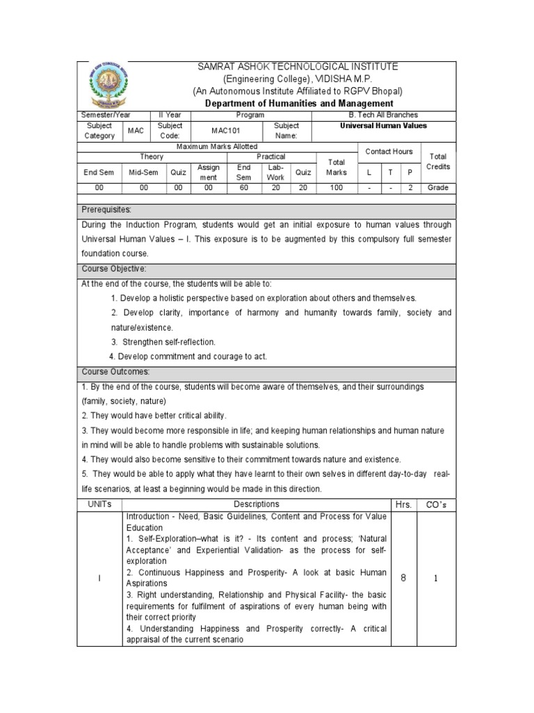MAC 101 - Universal Human Value PDF | PDF | Society | Happiness
