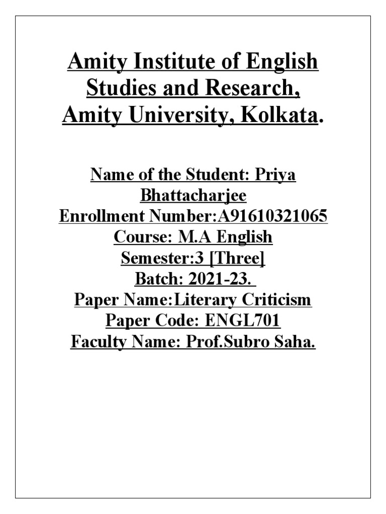 Literary Criticism Assignment | PDF | Samuel Taylor Coleridge