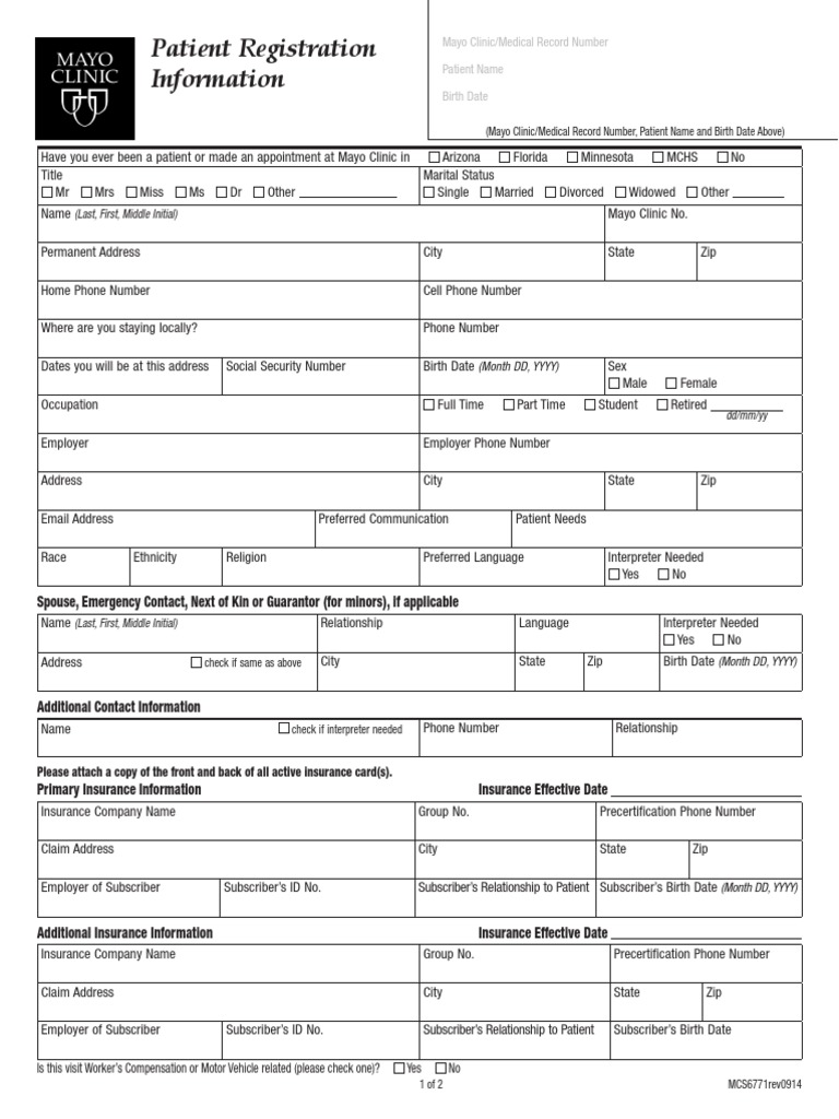 Mayo Clinic Patient Registration Form | PDF