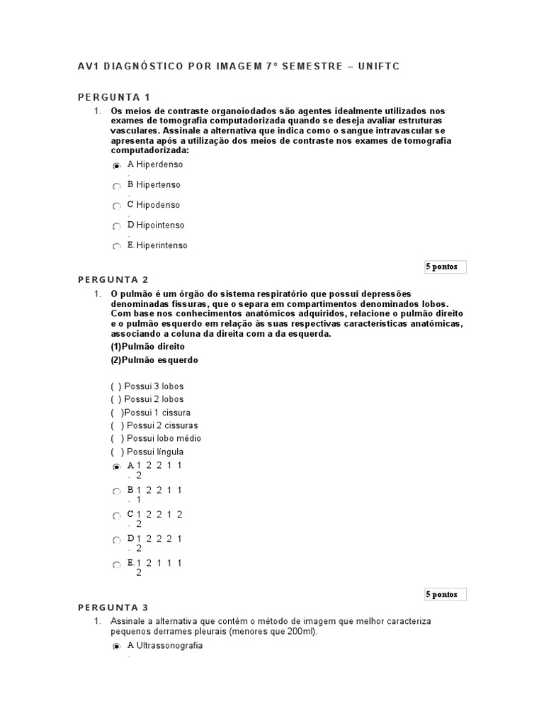 Av1 - Diagnóstico Por Imagem | PDF