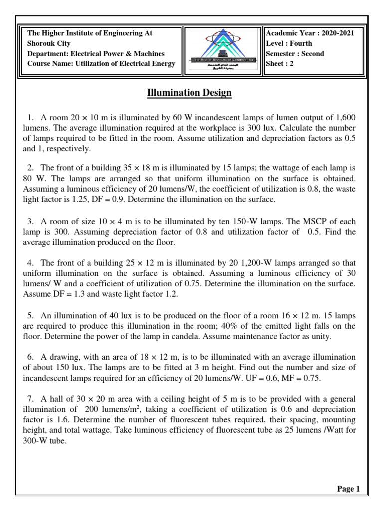 Sheet2 - Solutions | PDF | Lighting | Incandescent Light Bulb