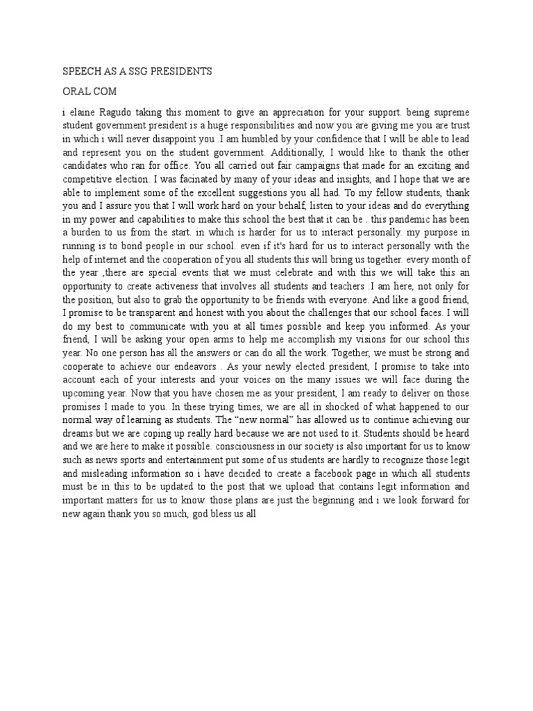 Speech As A SSG Presidents | PDF | Communication