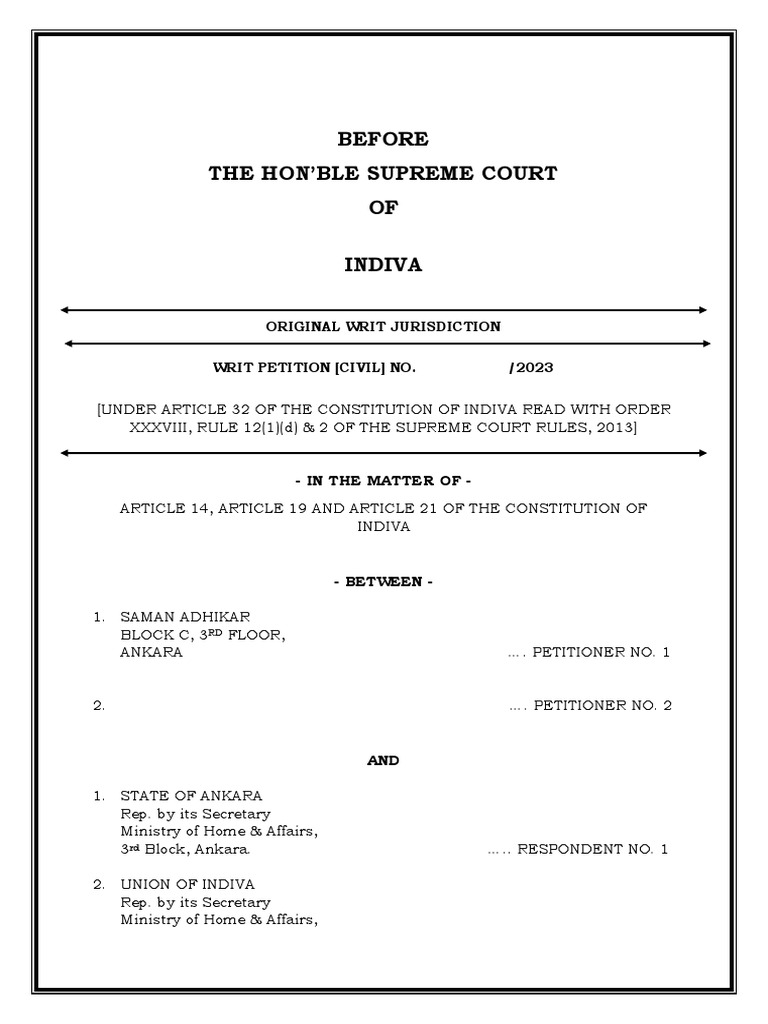 Writ Petition - Main File - For Petitioner - Sample | PDF | Writ | Supreme Court Of The United ...