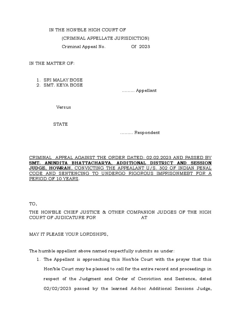 Appeal Against Conviction and Sentence for Murder | PDF | Appeal ...