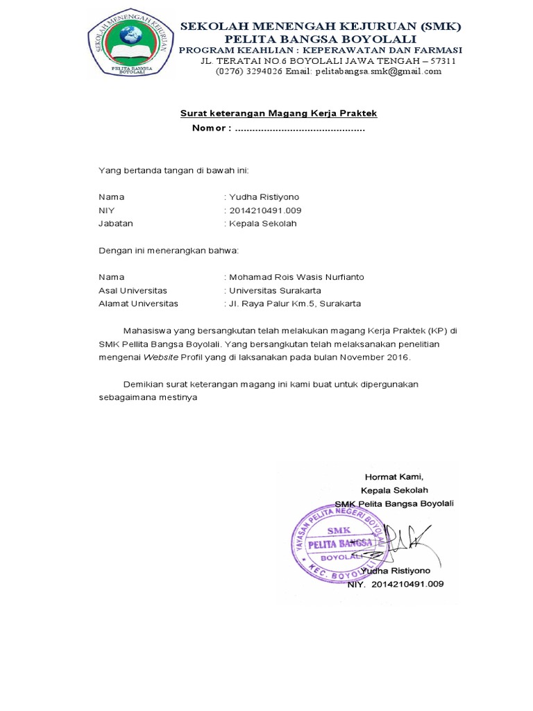 S Keterangan Magang | PDF