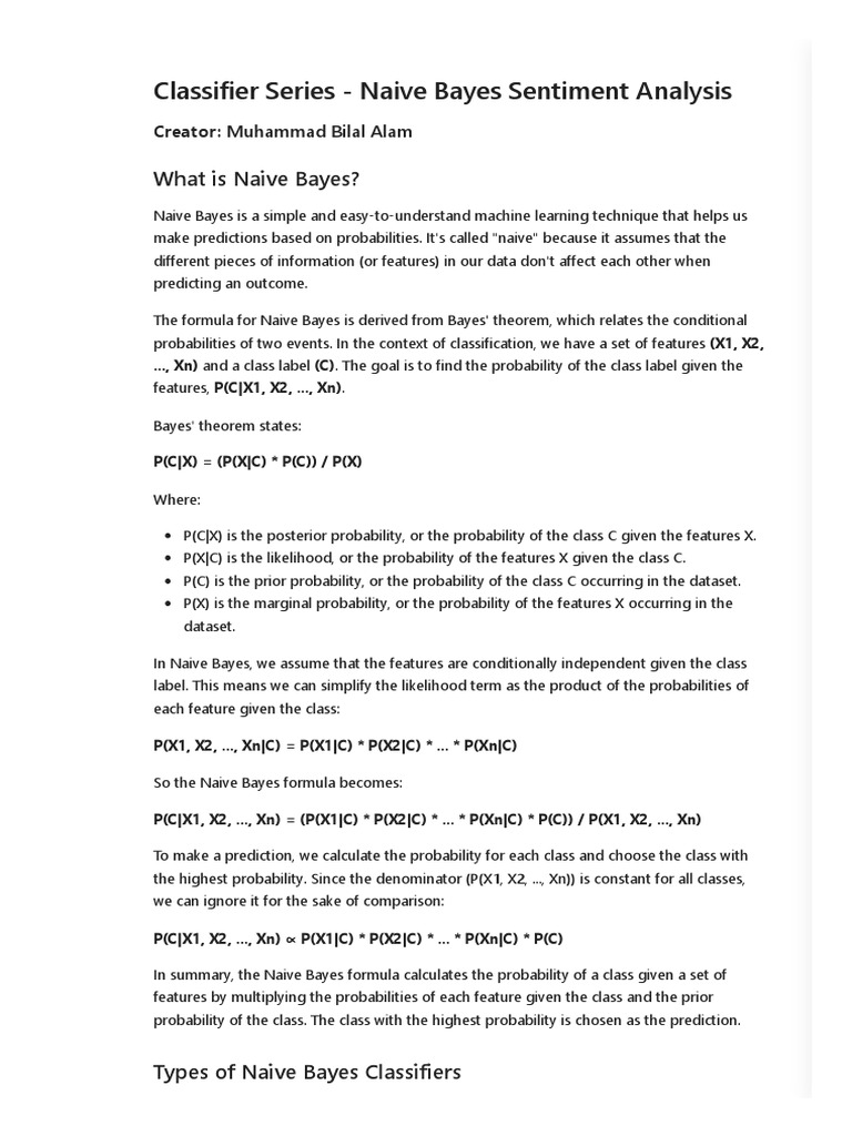 Classifier Series - Naive Bayes Sentiment Analysis | PDF | Statistical Classification | Applied ...