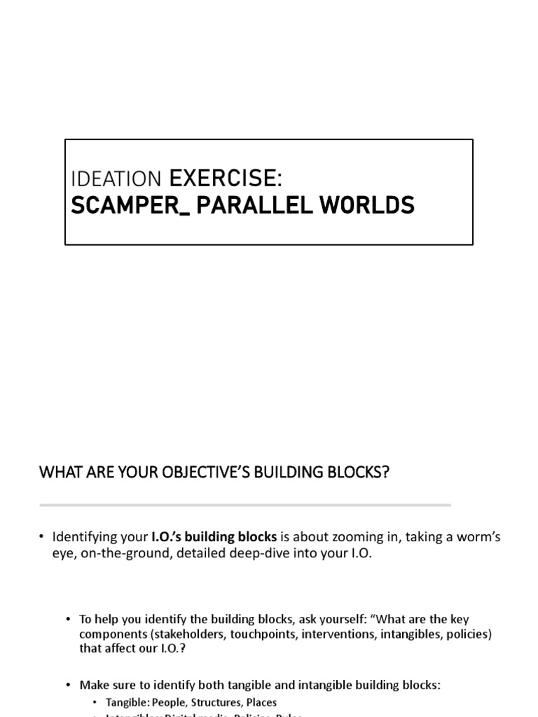 Ideation Via SCAMPER - PARALLEL WORLDS Exercise V2 1 | PDF