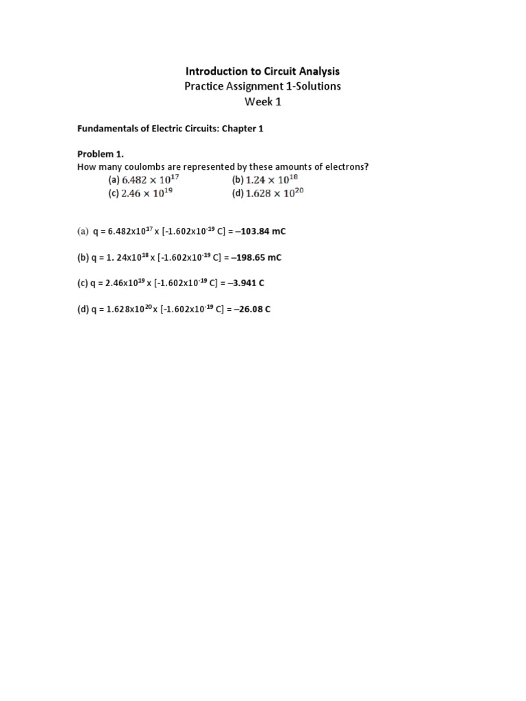 Practice Assignment 1 Solutions Download Free Pdf Electricity Electric Power