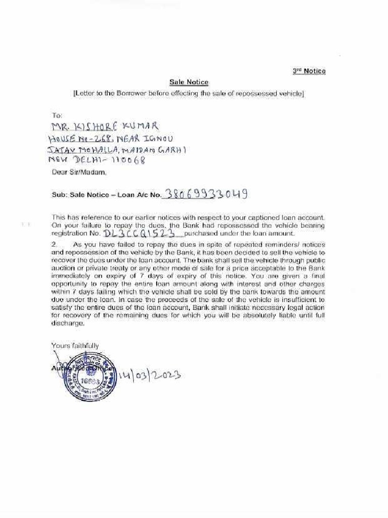 Kishore Kumar Sale Notice PDF | PDF