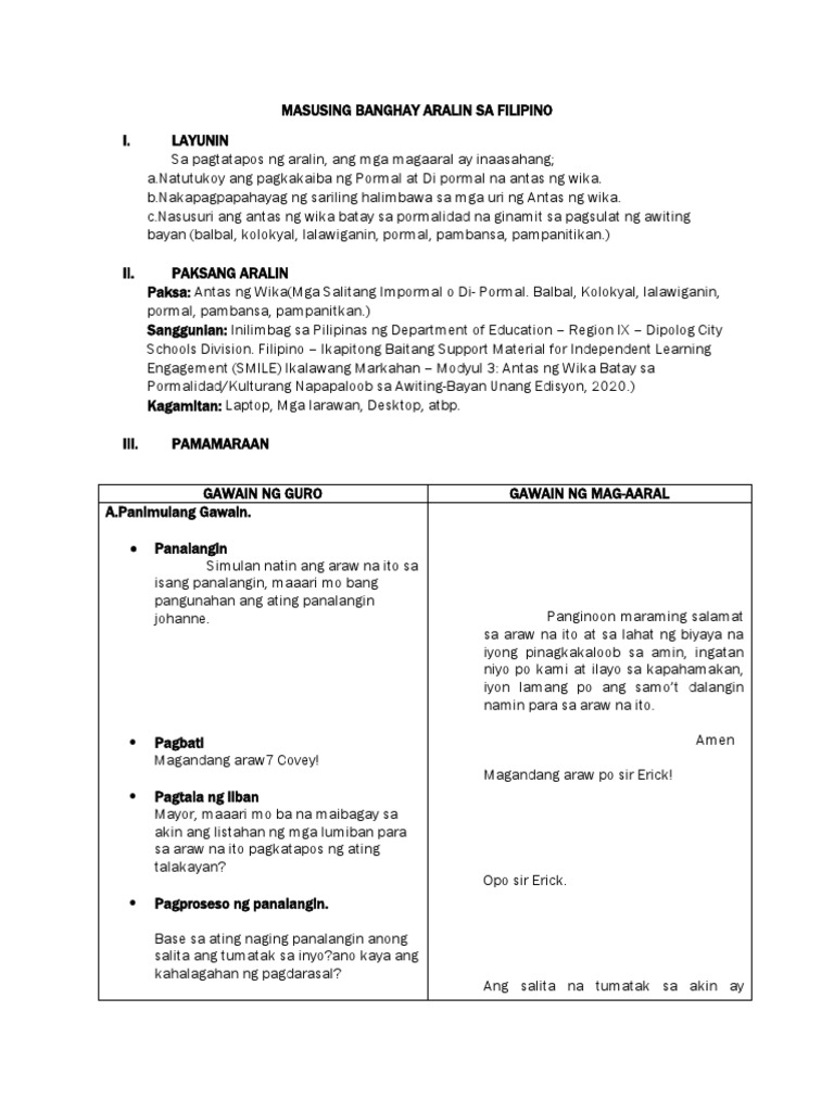 Antas NG Wika Capulong LP | PDF