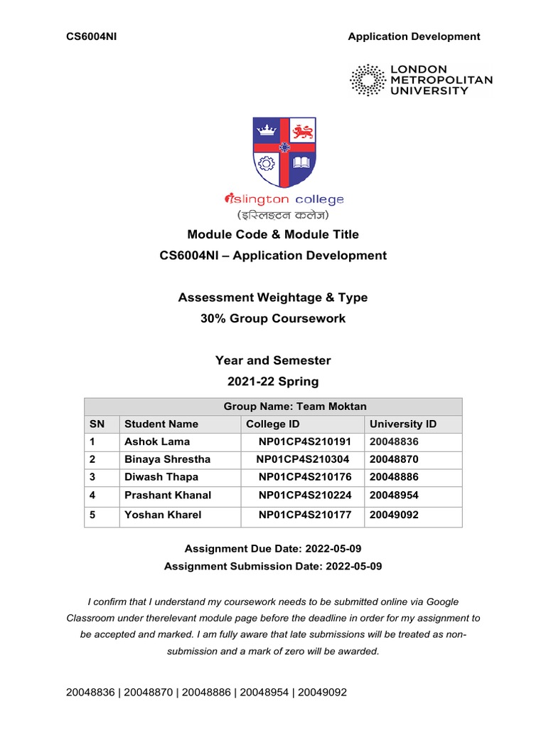 Module Code & Module Title CS6004NI - Application Development | PDF | Business