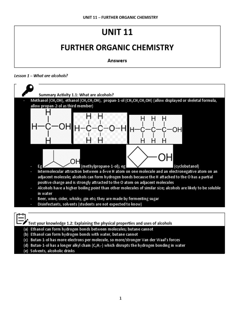 Unit 11 - Further Organic Chemistry Answers | PDF | Solubility ...