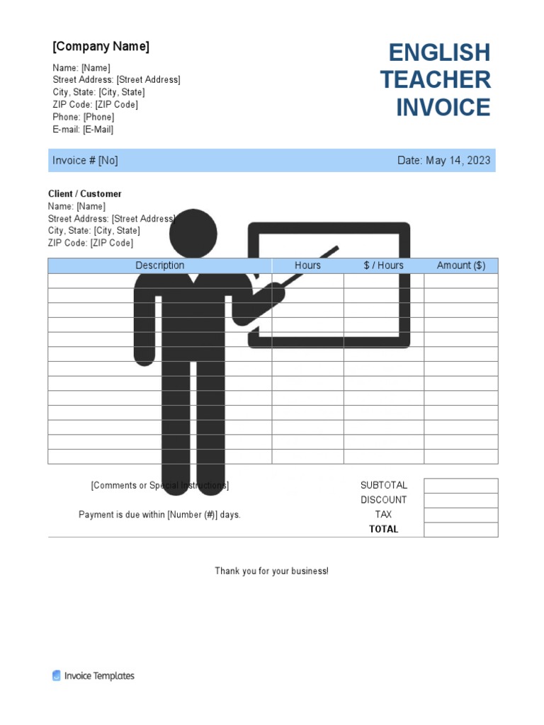 English Teacher Invoice Template | PDF