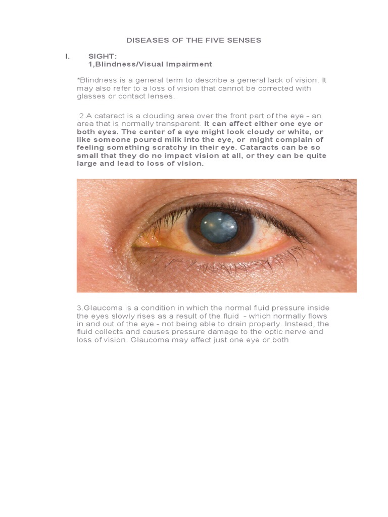 Diseases of The Five Senses | PDF | Senses | Visual Impairment