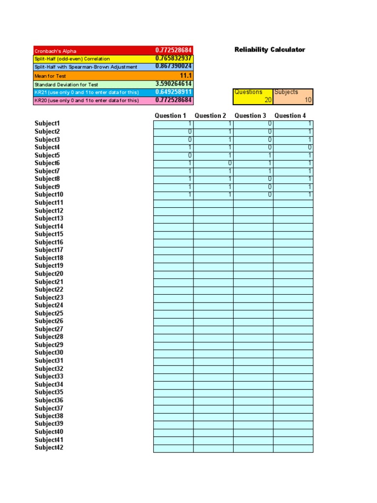 Siegle Reliability Calculator 2 | PDF | Statistical Analysis | Teaching ...