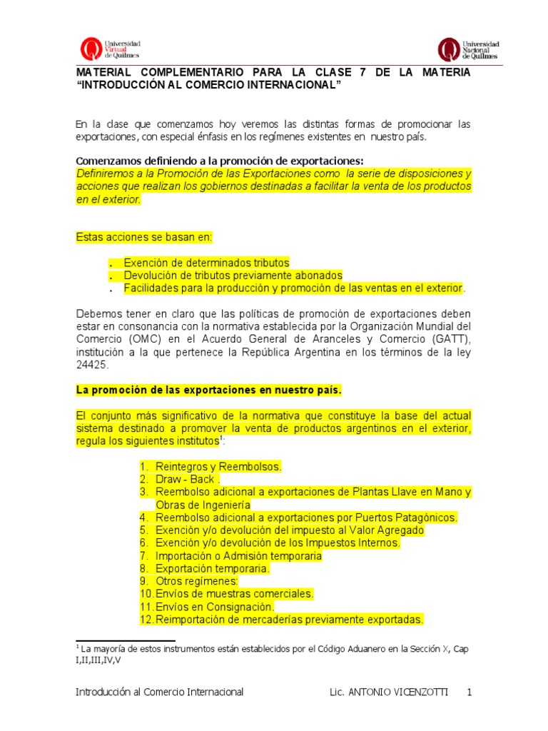 Clase 7 - Material Complementario | PDF | Impuestos | Exportaciones