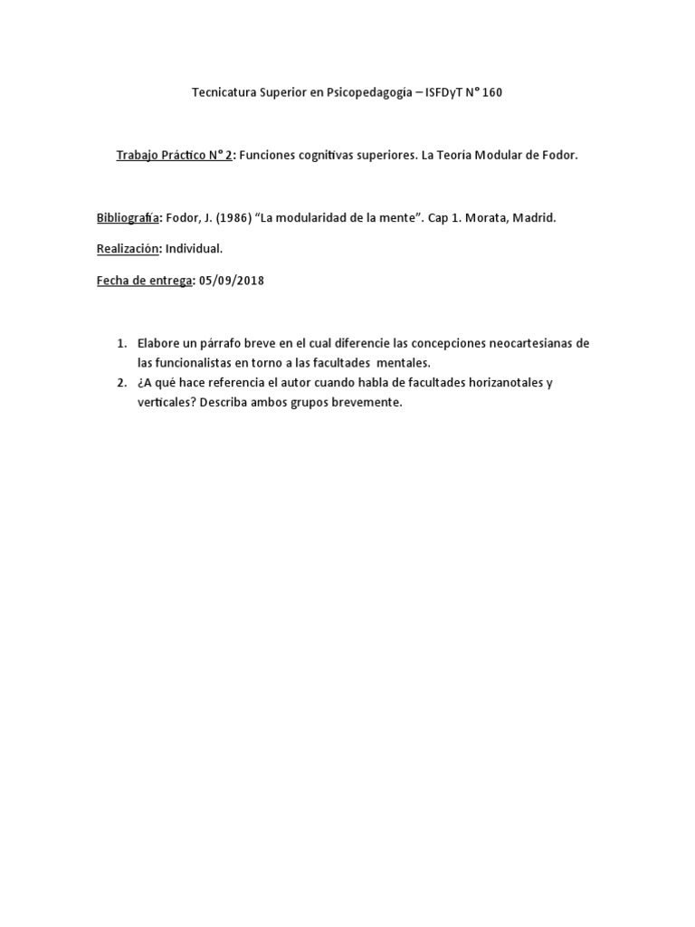 TP Fodor Psicopedagogía | PDF